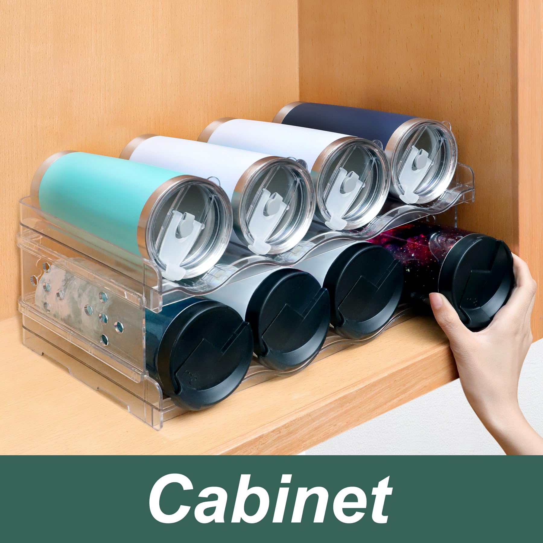 TIPGO Water Bottle Organizer for Cabinet - Cup Organizer for Kitchen Cabinets, Water Bottle Storage Rack, Tumbler Organizer for Kitchen Cabinets, Starbucks Cup Organizer (16 Bottles Capacity)