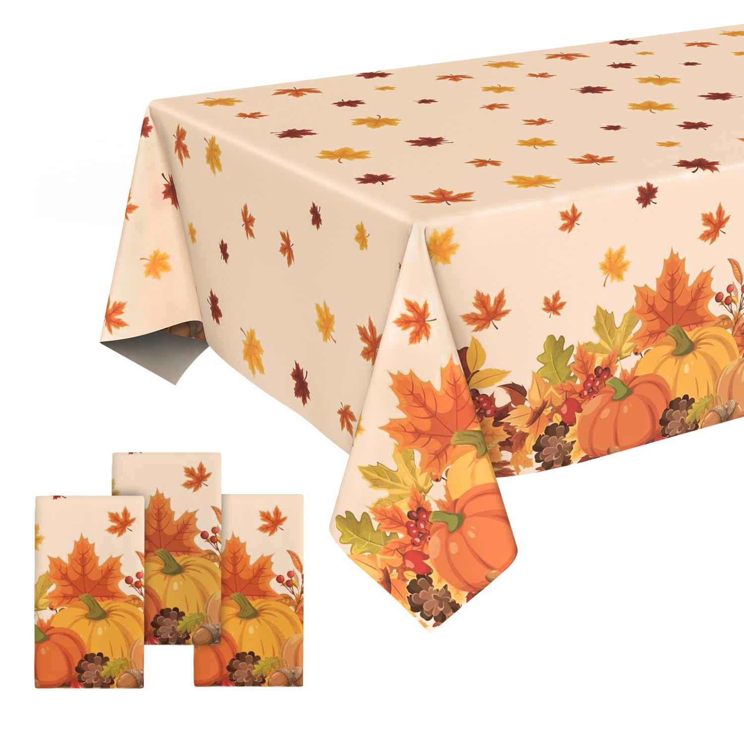 Horaldaily 3 Pack Fall Disposable Tablecloth, Thanksgiving Leaves Plastic Rectangular Table Cover for Birthday Anniversary Party Decoration 54×108 Inch