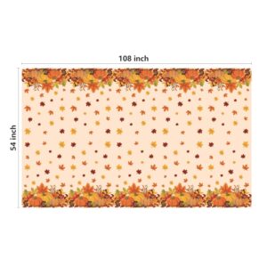 Horaldaily 3 Pack Fall Disposable Tablecloth, Thanksgiving Leaves Plastic Rectangular Table Cover for Birthday Anniversary Party Decoration 54×108 Inch