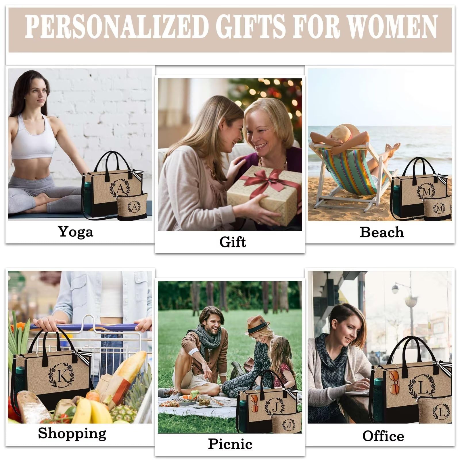 YOOLIFE Mothers Day Gifts - Mothers Day Gifts for Mom, Mothers Day Gifts for Wife, Birthday Gifts for Women, Gifts for Women, Teacher Appreciation Gifts for Women, A Initial Tote Bag Gifts for Women