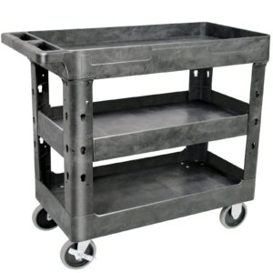 aqniegep 3 shelf utility cart heavy duty rolling cart with brake wheels storage service cart w/deep shelves for warehouse workshop cleaning office restaurant commercial moving 600lbs capacity black