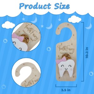 Tooth Fairy Door Hanger, Wooden Tooth Fairy Holder with Tooth Coins for Lost Tooth Kids Gifts - Pink