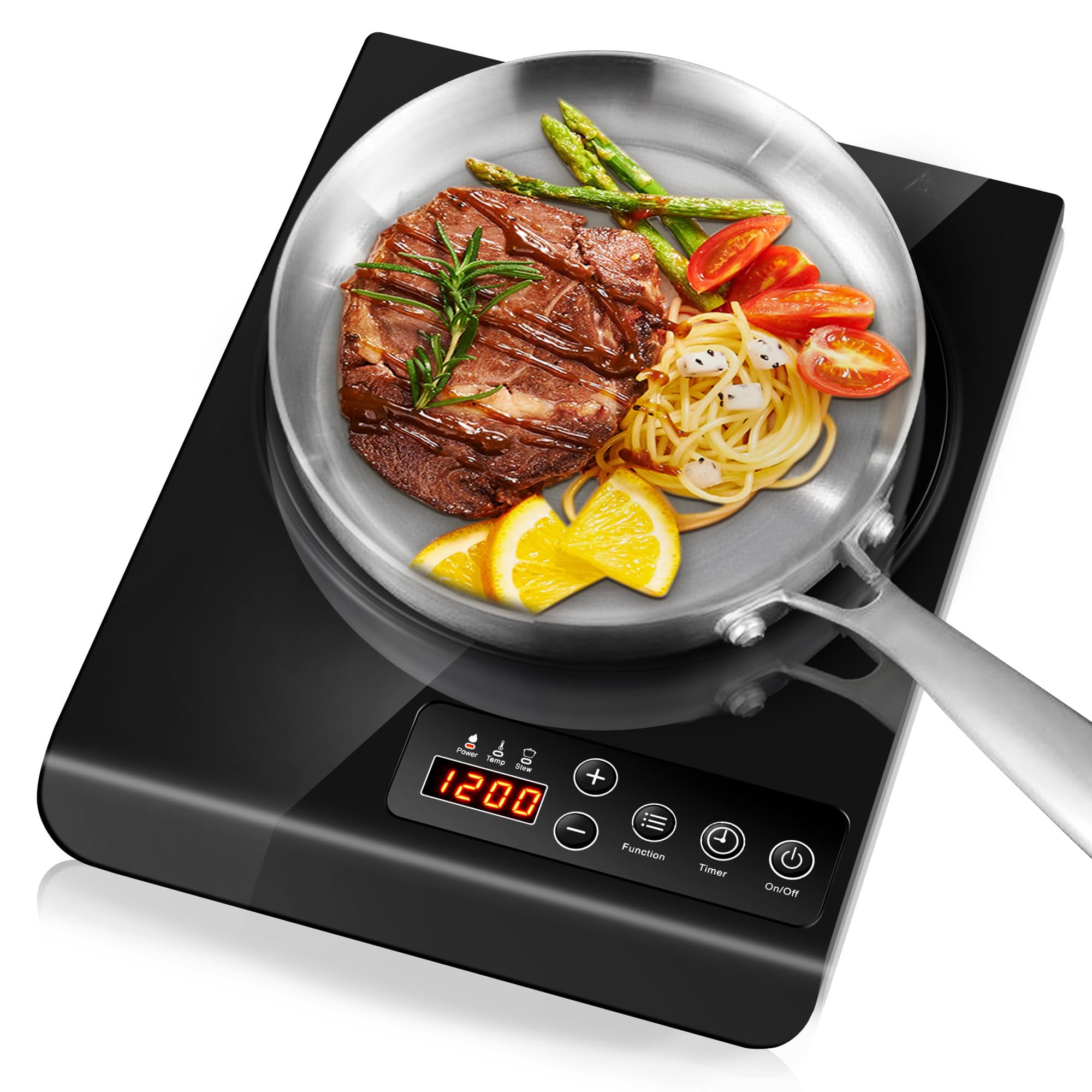 Chefzilla Portable Induction Cooktop Burner, 1200W Single Induction Countertop with Plug Fast Warm-Up Hot Plates for Electric Cooking Home Kitchen Office RV Camping Boat, Easy to Clean