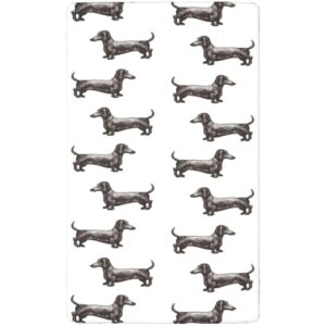 Dachshund Themed Fitted Crib Sheet,Standard Crib Mattress Fitted Sheet Soft and Breathable Bed Sheets - Crib Mattress Sheet or Toddler Bed Sheet,28“ x52“,Dark Taupe Grey White