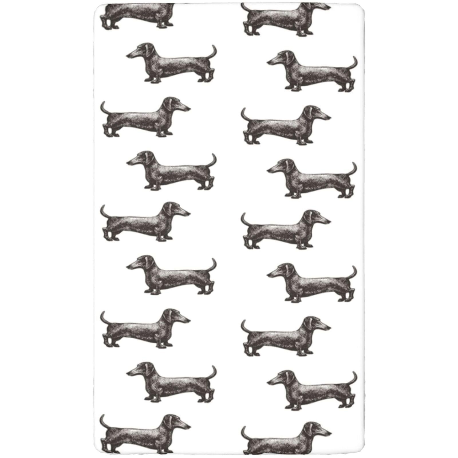 Dachshund Themed Fitted Crib Sheet,Standard Crib Mattress Fitted Sheet Soft and Breathable Bed Sheets - Crib Mattress Sheet or Toddler Bed Sheet,28“ x52“,Dark Taupe Grey White