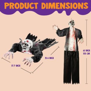 JOYIN Halloween Zombie Groundbreaker with Posable Arms, Hanging Groundbreaker Halloween Decorations Outdoor Zombie Skeleton Decor for Haunted House Outdoor, Lawn, Yard Décor