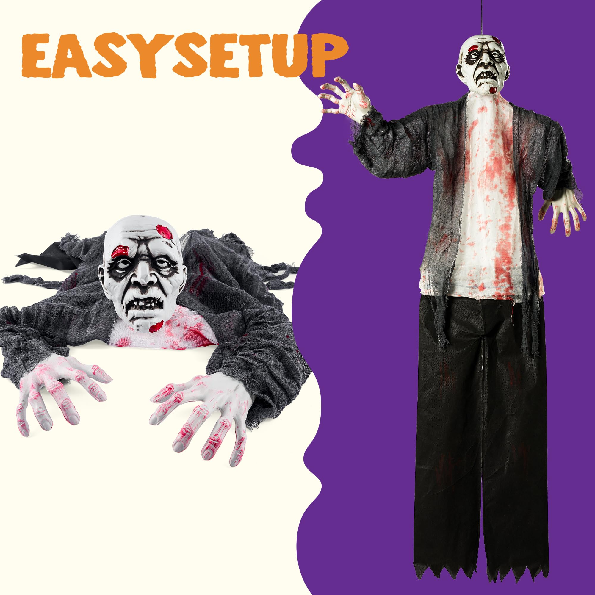 JOYIN Halloween Zombie Groundbreaker with Posable Arms, Hanging Groundbreaker Halloween Decorations Outdoor Zombie Skeleton Decor for Haunted House Outdoor, Lawn, Yard Décor