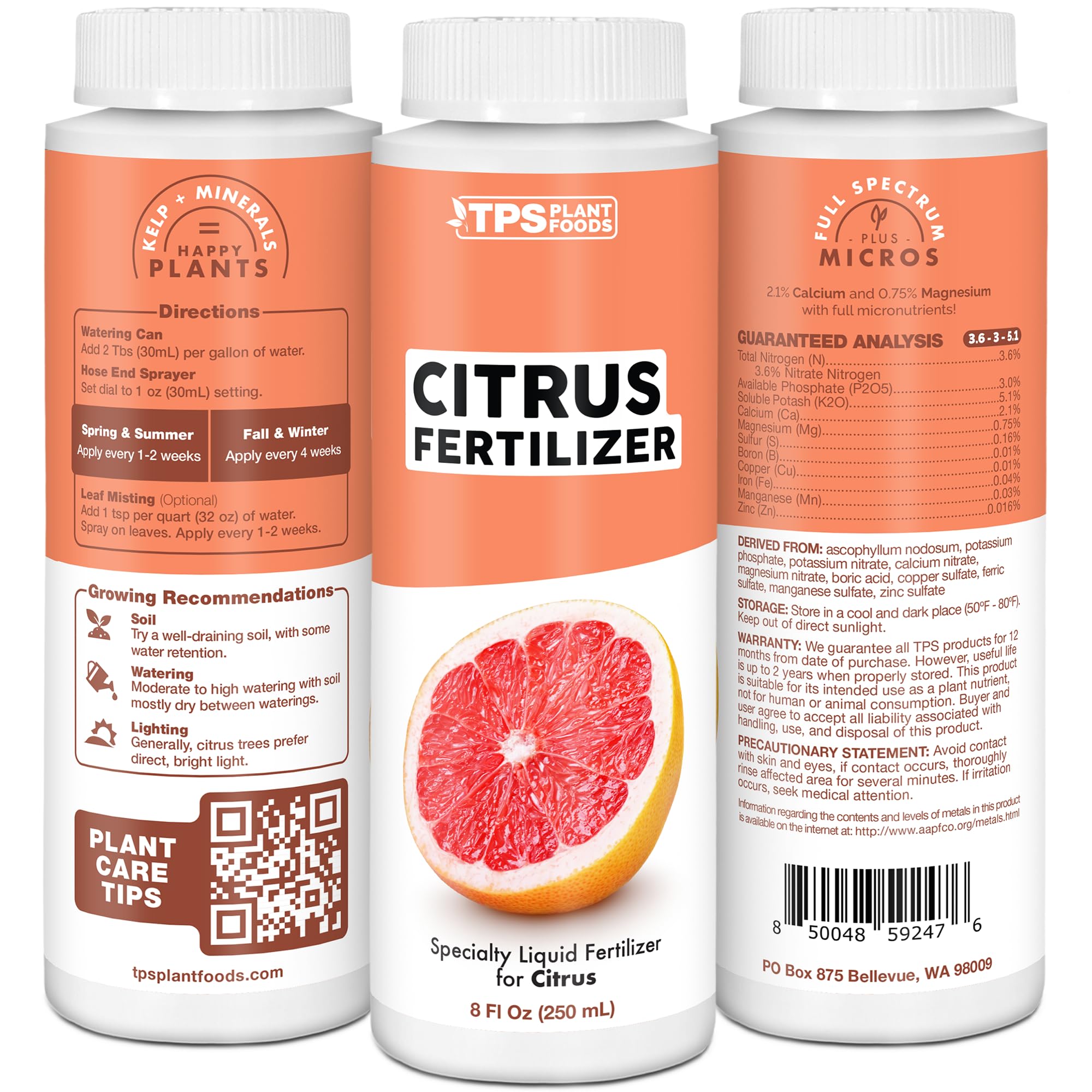 Citrus Fertilizer for All Citrus and Fruiting Trees, Liquid Plant Food 8 oz (250mL)