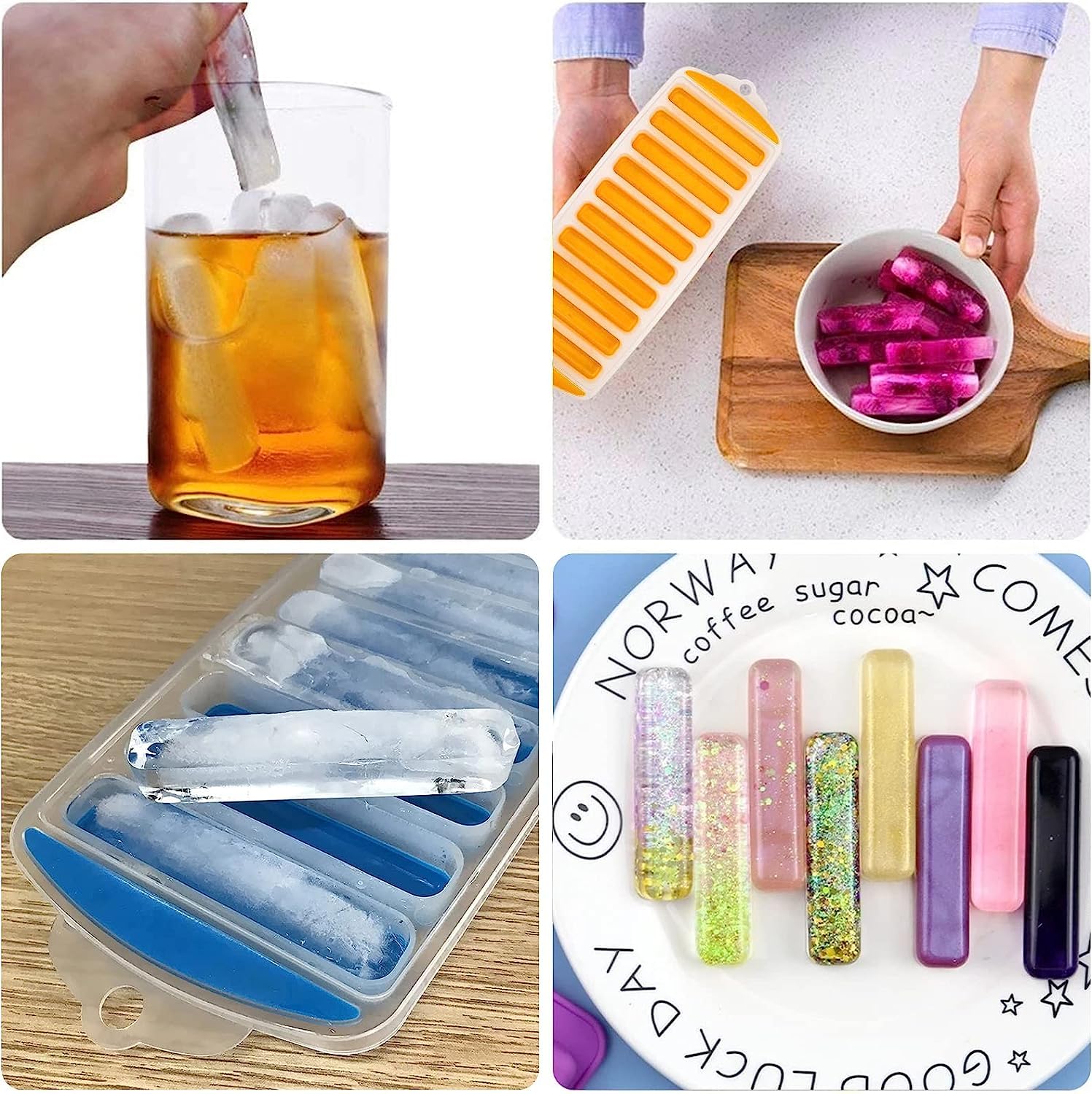 3 Pcs Long Ice Stick Tray Silicone with Lid,Water Bottle Ice Cube Tray with Easy Push and Pop Out Material, Ideal for Sports and Water Bottles