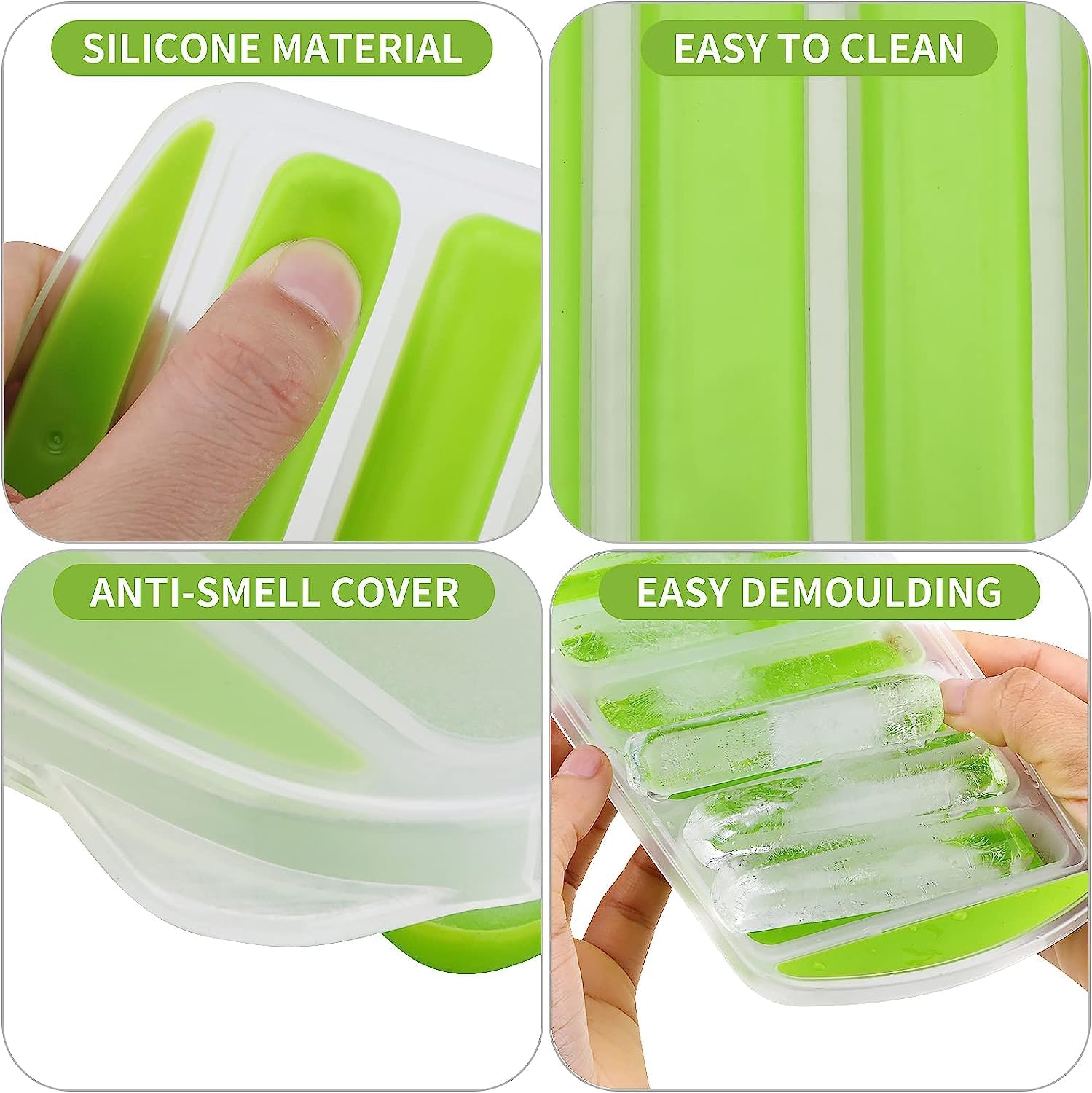 3 Pcs Long Ice Stick Tray Silicone with Lid,Water Bottle Ice Cube Tray with Easy Push and Pop Out Material, Ideal for Sports and Water Bottles