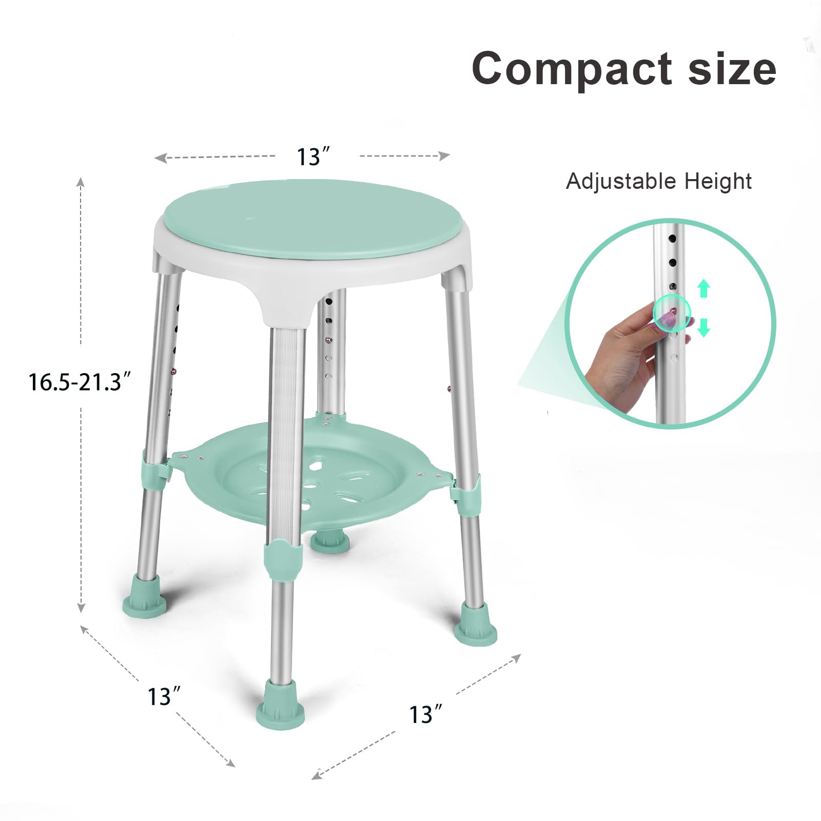 LEACHOI Shower Chair for Inside Shower, Swivel Shower Stools 350lbs, Adjustable Tub Chair and Bathroom Stool with Storage Tray for Seniors, Elderly, Bath Handicap & Disabled Green - FSA/HSA Eligible