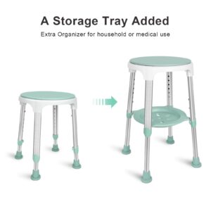 LEACHOI Shower Chair for Inside Shower, Swivel Shower Stools 350lbs, Adjustable Tub Chair and Bathroom Stool with Storage Tray for Seniors, Elderly, Bath Handicap & Disabled Green - FSA/HSA Eligible