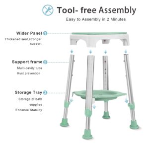 LEACHOI Shower Chair for Inside Shower, Swivel Shower Stools 350lbs, Adjustable Tub Chair and Bathroom Stool with Storage Tray for Seniors, Elderly, Bath Handicap & Disabled Green - FSA/HSA Eligible