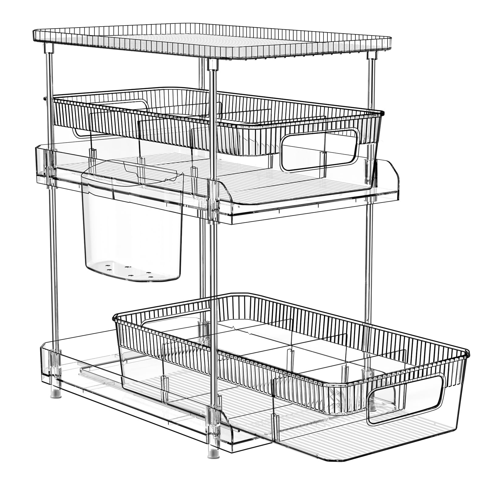 3 Tier Clear Bathroom Organizer, Under Sink Organizers Clear with Dividers, Multi Purpose Slide-Out drawers Organizer for Bathroom Pantry Organization and Storage, Medicine Cabniet Organizer 1 Pack