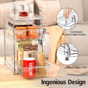 3 Tier Clear Bathroom Organizer, Under Sink Organizers Clear with Dividers, Multi Purpose Slide-Out drawers Organizer for Bathroom Pantry Organization and Storage, Medicine Cabniet Organizer 1 Pack