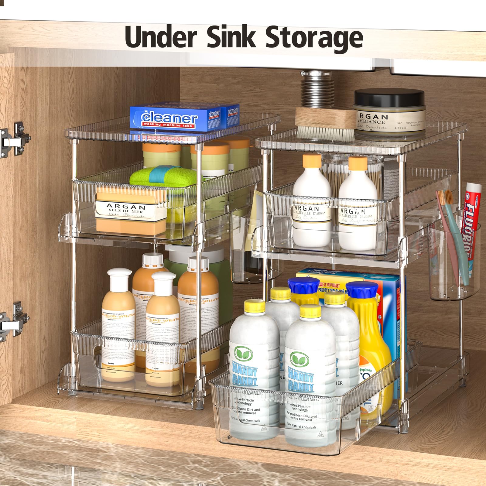 3 Tier Clear Bathroom Organizer, Under Sink Organizers Clear with Dividers, Multi Purpose Slide-Out drawers Organizer for Bathroom Pantry Organization and Storage, Medicine Cabniet Organizer 1 Pack