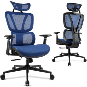 ferghana ergonomic mesh office chair, high back home desk chair with lumbar support, adjustable 3d armrest and headrest, executive swivel computer chair with 300lbs weight capacity(navy)