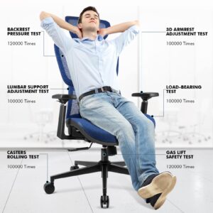 Ferghana Ergonomic Mesh Office Chair, High Back Home Desk Chair with Lumbar Support, Adjustable 3D Armrest and Headrest, Executive Swivel Computer Chair with 300Lbs Weight Capacity(Navy)