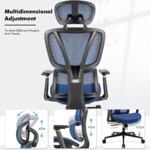 Ferghana Ergonomic Mesh Office Chair, High Back Home Desk Chair with Lumbar Support, Adjustable 3D Armrest and Headrest, Executive Swivel Computer Chair with 300Lbs Weight Capacity(Navy)