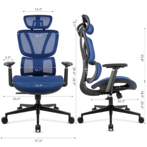 Ferghana Ergonomic Mesh Office Chair, High Back Home Desk Chair with Lumbar Support, Adjustable 3D Armrest and Headrest, Executive Swivel Computer Chair with 300Lbs Weight Capacity(Navy)