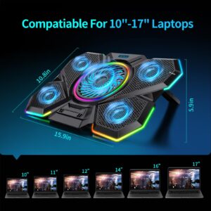 Laptop Cooling Pad, Gaming Laptop Cooler with 5 Quiet Fans and LED Lights (One-Click Close), Laptop Fan Cooling Pad Fits 12-17 Inch Laptop, 7 Adjustable Height