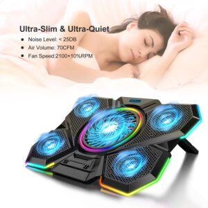 Laptop Cooling Pad, Gaming Laptop Cooler with 5 Quiet Fans and LED Lights (One-Click Close), Laptop Fan Cooling Pad Fits 12-17 Inch Laptop, 7 Adjustable Height