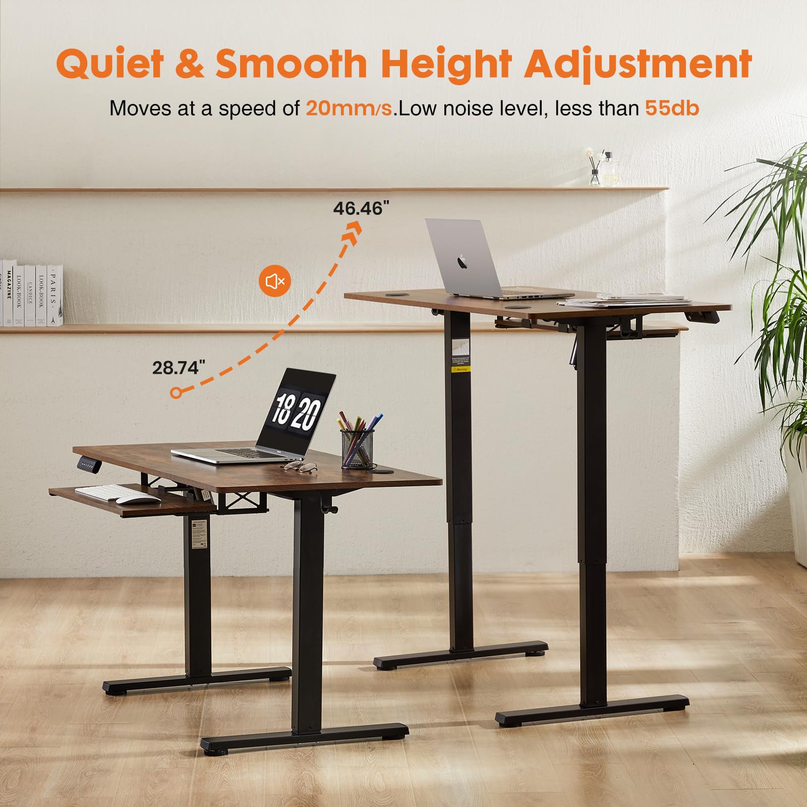 Electric Standing Desk with Keyboard Tray, 55 x 24 Inches Large Height Adjustable Desk Stand Up Desk with 3 Memory Presets, Ergonomic Computer Desk Home Office Desk Sit to Stand Desk, Rustic Brown