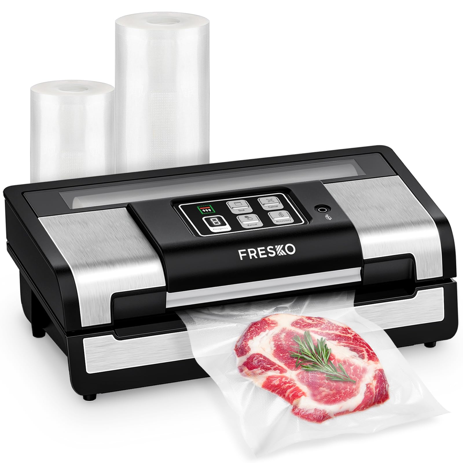 FRESKO Smart Vacuum Sealer Pro, Full Automatic Food Sealer Machine with Auto Dry/Moist Detection, Roll Bag and Built-in Cutter, Powerful Seal a Meal Sealer Machine for Food Stoarge and Saver