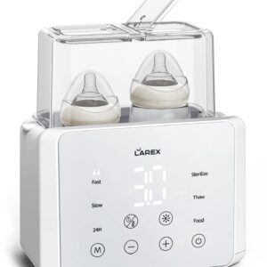 Larex Double Bottle Warmer, 11-in-1 Fast Baby Bottle Warmer for Breastmilk and Formula, with Timer, Fits 2 Bottles, Accurate Temp Control, Milk Warmer with Thaw, Steri-lizing, Keep Warm, Heat Food