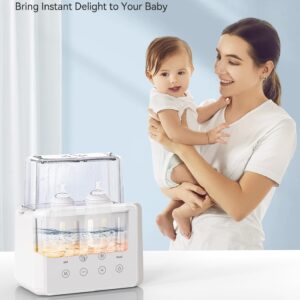 Larex Double Bottle Warmer, 11-in-1 Fast Baby Bottle Warmer for Breastmilk and Formula, with Timer, Fits 2 Bottles, Accurate Temp Control, Milk Warmer with Thaw, Steri-lizing, Keep Warm, Heat Food