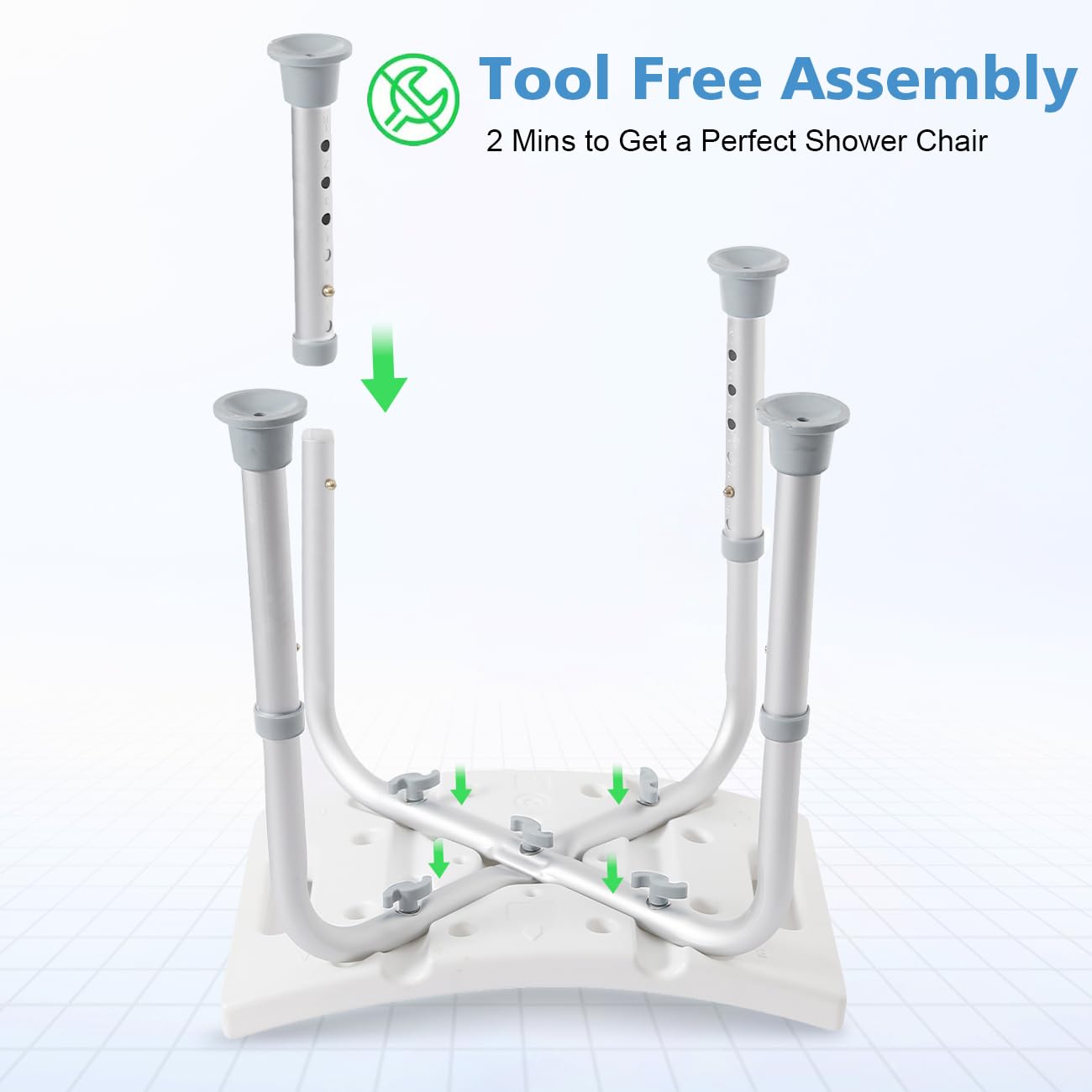 HSA/FSA Eligible Shower Chair for Inside Shower, Waterproof Shower Stool for Inside Shower with Free Grab Bar, Tool-Free Shower Seat for Bathtub, Adjustable Shower Chair for Elderly by SOUHEILO