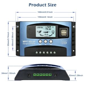 [Upgraded]60A MPPT Solar Charge Controller, 12/24v Solar Panel Charge Controller Intelligent Regulator with 5V Dual USB Port, LCD Display, Auto Parameter Adjustable