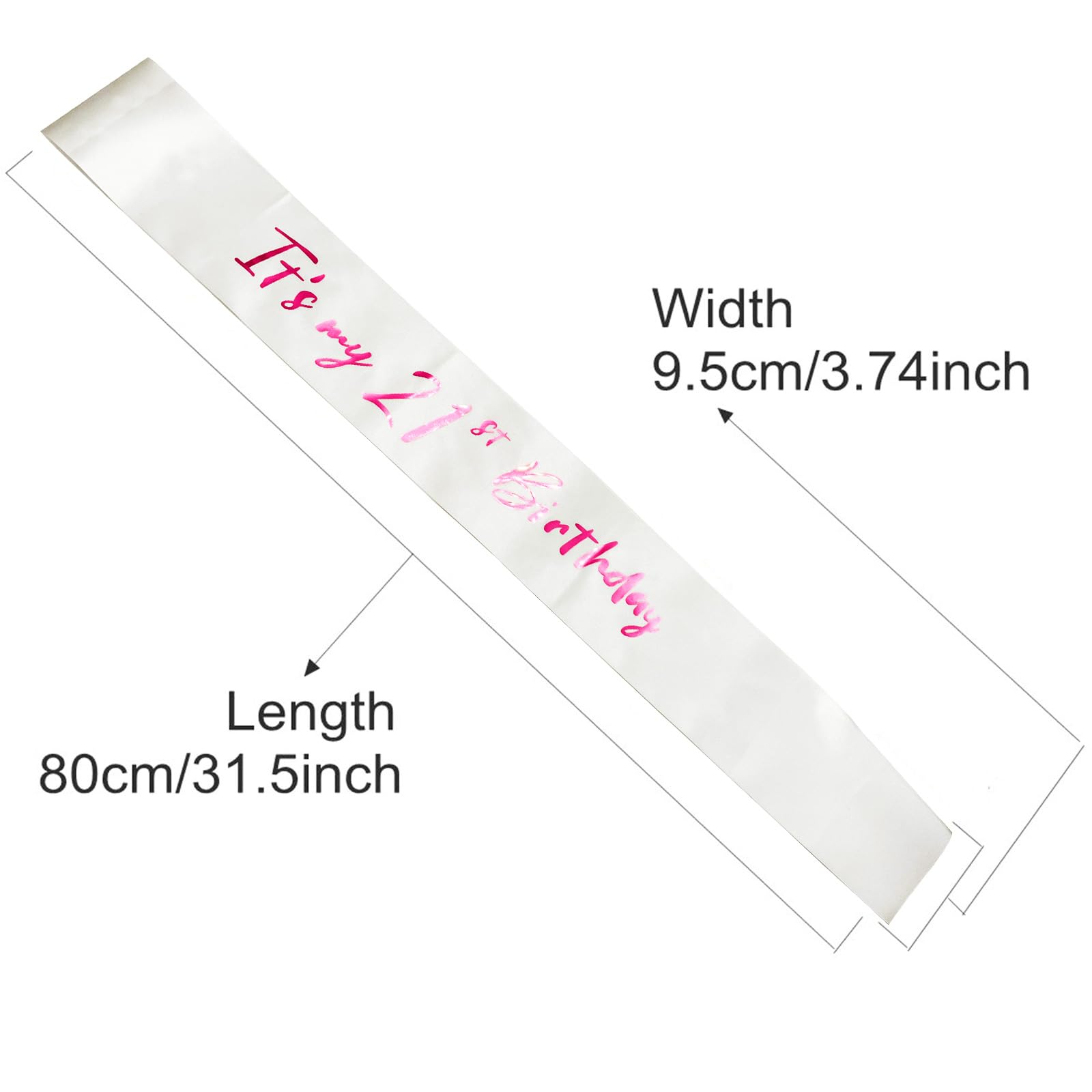 21st Birthday Sash, White Satin Soft Sashes with Pink Foil Letter, Birthday Decorations for Girls Happy 21st Birthday Party Favor Supplies, White Pink