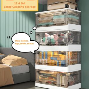 Oneshow Clearance Storage Drawers,4 Tier Plastic Storage Bins,Foldable Stackable Sorage Bins,Tall Plastic Drawers Room Organizers,Large Clothing Storage Bins(4 Pack, Side Open-17.4Gal)