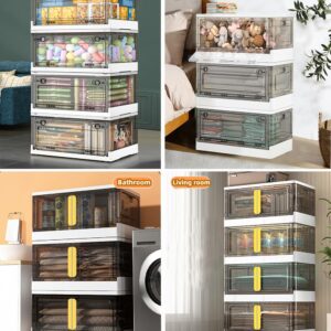 Oneshow Clearance Storage Drawers,4 Tier Plastic Storage Bins,Foldable Stackable Sorage Bins,Tall Plastic Drawers Room Organizers,Large Clothing Storage Bins(4 Pack, Side Open-17.4Gal)