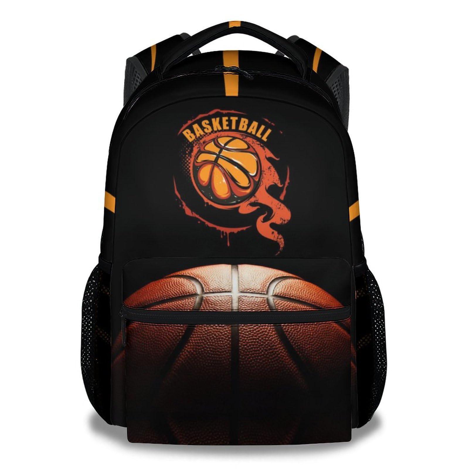 XaocNyx Basketball School Backpack for Boys, 16 Inch Black Backpacks for Kids Age 10-12, Cool Lightweight Bookbag for Travel