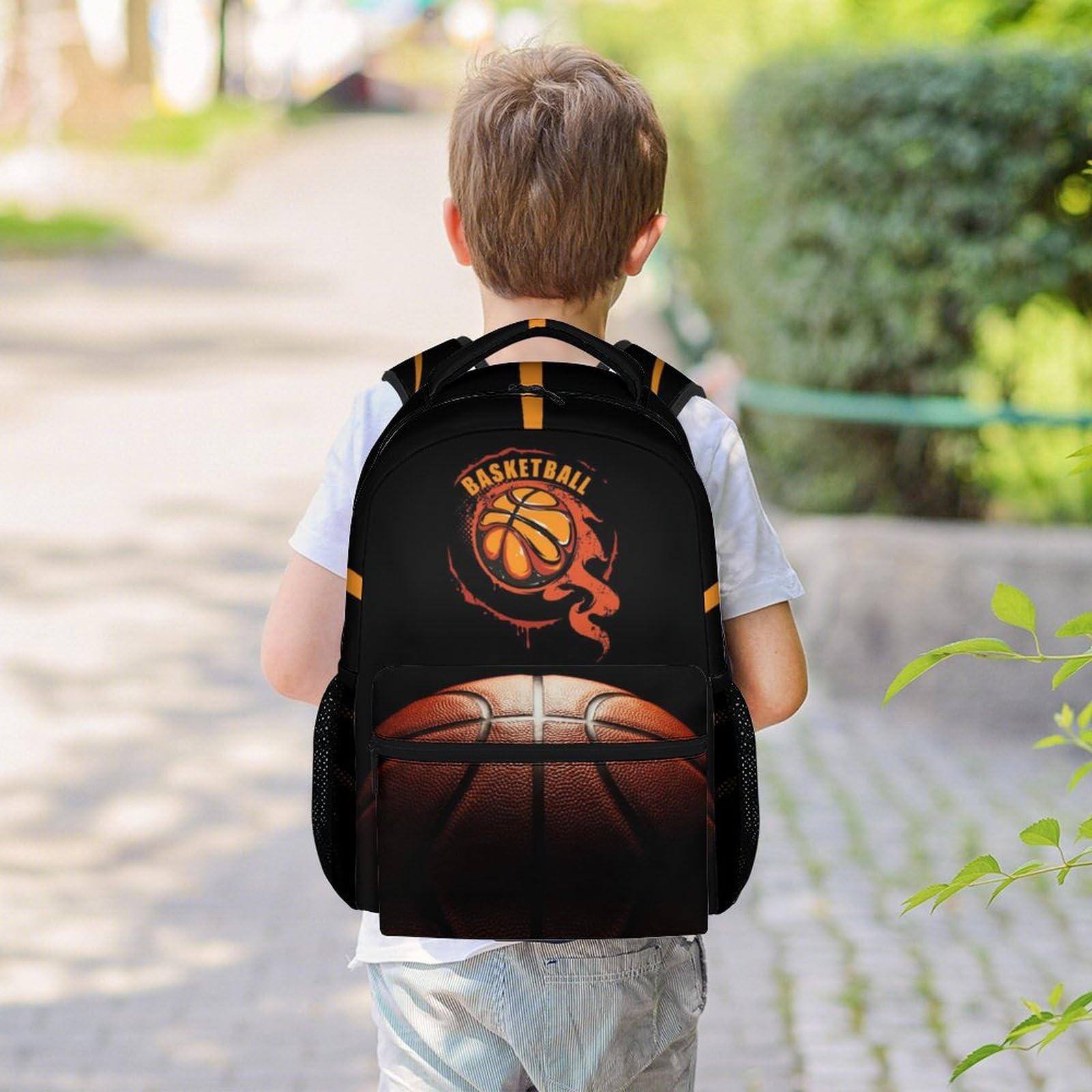 XaocNyx Basketball School Backpack for Boys, 16 Inch Black Backpacks for Kids Age 10-12, Cool Lightweight Bookbag for Travel