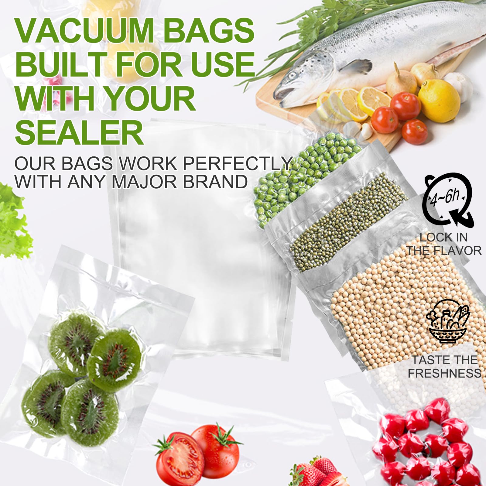 W&Y Vacuum Sealer Bags for Food - 100 Quart, 8" x 12" Commercial Grade Embossed Food Vacuum Bags - Pre-Cut Food Saver Bags for Sous Vide, Meal Prep, and Storage - BPA Free