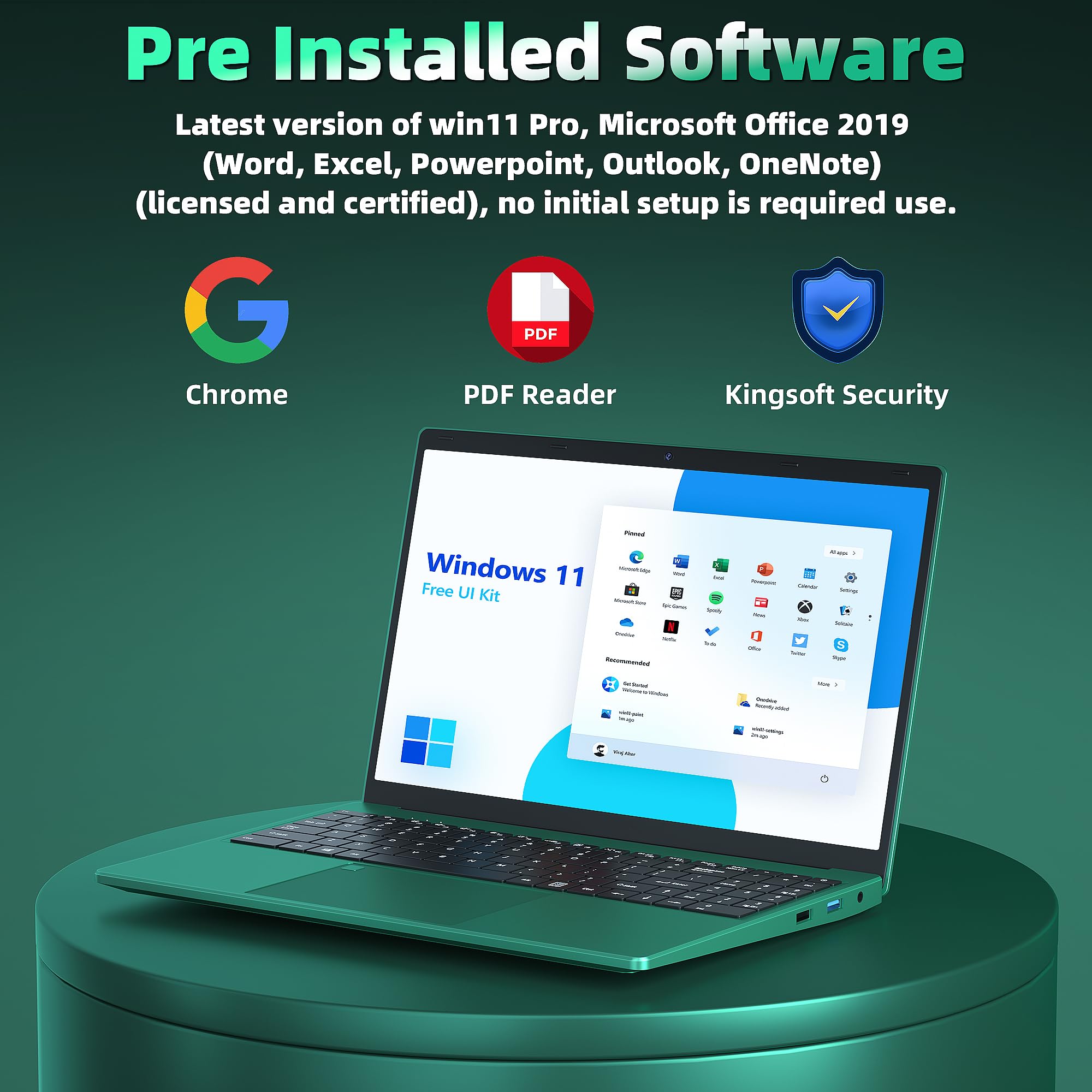 Versatile 16" Green Laptop, Win 11 Pro/Office 2019, Celeron N5105, 16GB RAM, 1TB SSD, FHD IPS Display, Backlit KB, Fingerprint Unlock, USB 3.0, HDMI, Perfect for Work, Play, and Creative Ventures!