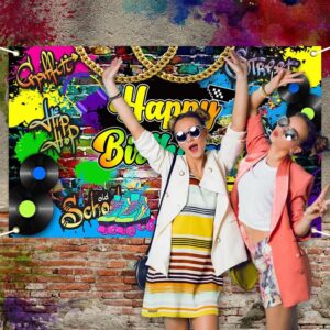 Avezano Hip Hop Birthday Party Backdrop Throwback Retro Birthday Banner Decor Graffiti 80's 90's Birthday Party Background (70.8x43.3inch)