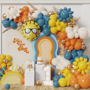 balonar boho sun boys balloon garland, 155pcs dusty blue orange sand gold for baby shower, wild one sunshine diy balloon arch kit (jungle theme)