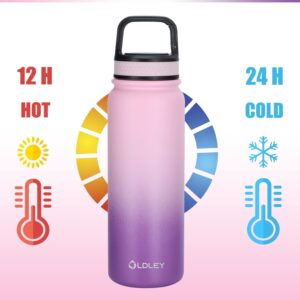 Oldley Water Bottles 20 oz Insulated Water Bottle with Straw 3 Lids,Vacuum Stainless Steel Water Bottles, Leak & Sweat Proof Sport Water Bottle Gym for Kids Adults