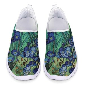 Purple Irises Running Shoes for Women Girls Print Shoes Wide Width Travel Shoes for Teen Girls Boys No Shoelaces Slip On Shoes Comfortable Minimalist Shoes for Women Gym Workout Sneakers Flower