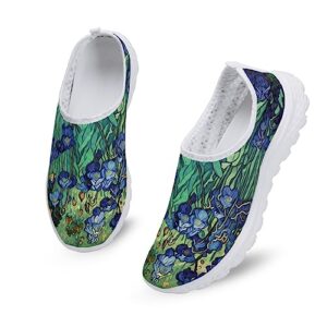 Purple Irises Running Shoes for Women Girls Print Shoes Wide Width Travel Shoes for Teen Girls Boys No Shoelaces Slip On Shoes Comfortable Minimalist Shoes for Women Gym Workout Sneakers Flower