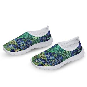 Purple Irises Running Shoes for Women Girls Print Shoes Wide Width Travel Shoes for Teen Girls Boys No Shoelaces Slip On Shoes Comfortable Minimalist Shoes for Women Gym Workout Sneakers Flower