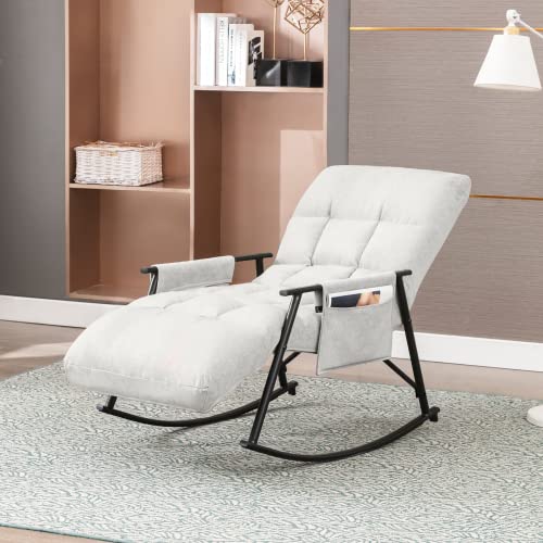 Mjkone Rocking Chair, Adjustable Chair Nursery, Stylish Armchair Lounge Sofa Lie or Sleep Lazy Glider for Nursery Living Room/Bedroom, Light Grey Bigger Size