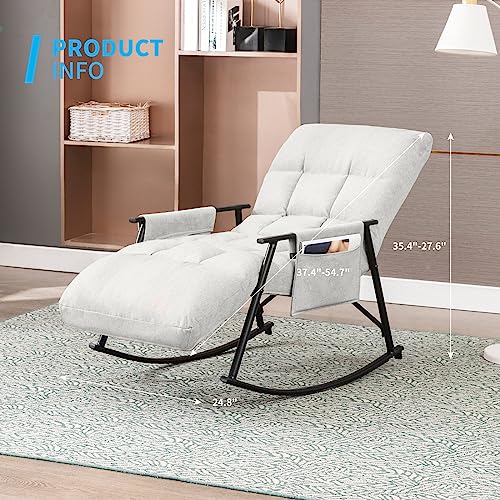 Mjkone Rocking Chair, Adjustable Chair Nursery, Stylish Armchair Lounge Sofa Lie or Sleep Lazy Glider for Nursery Living Room/Bedroom, Light Grey Bigger Size