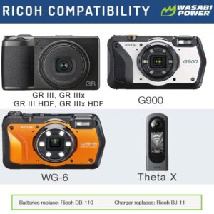 Wasabi Power Battery (2-Pack) and USB-C Dual Charger for Ricoh DB-110 and Ricoh GR III, GR IIIx, Theta X, WG-6, G900