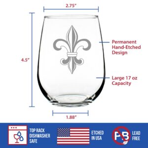 Fleur de Lis Stemless Wine Glass - French Fleur de Lis Decor and Gifts - Large 17 Oz Glasses