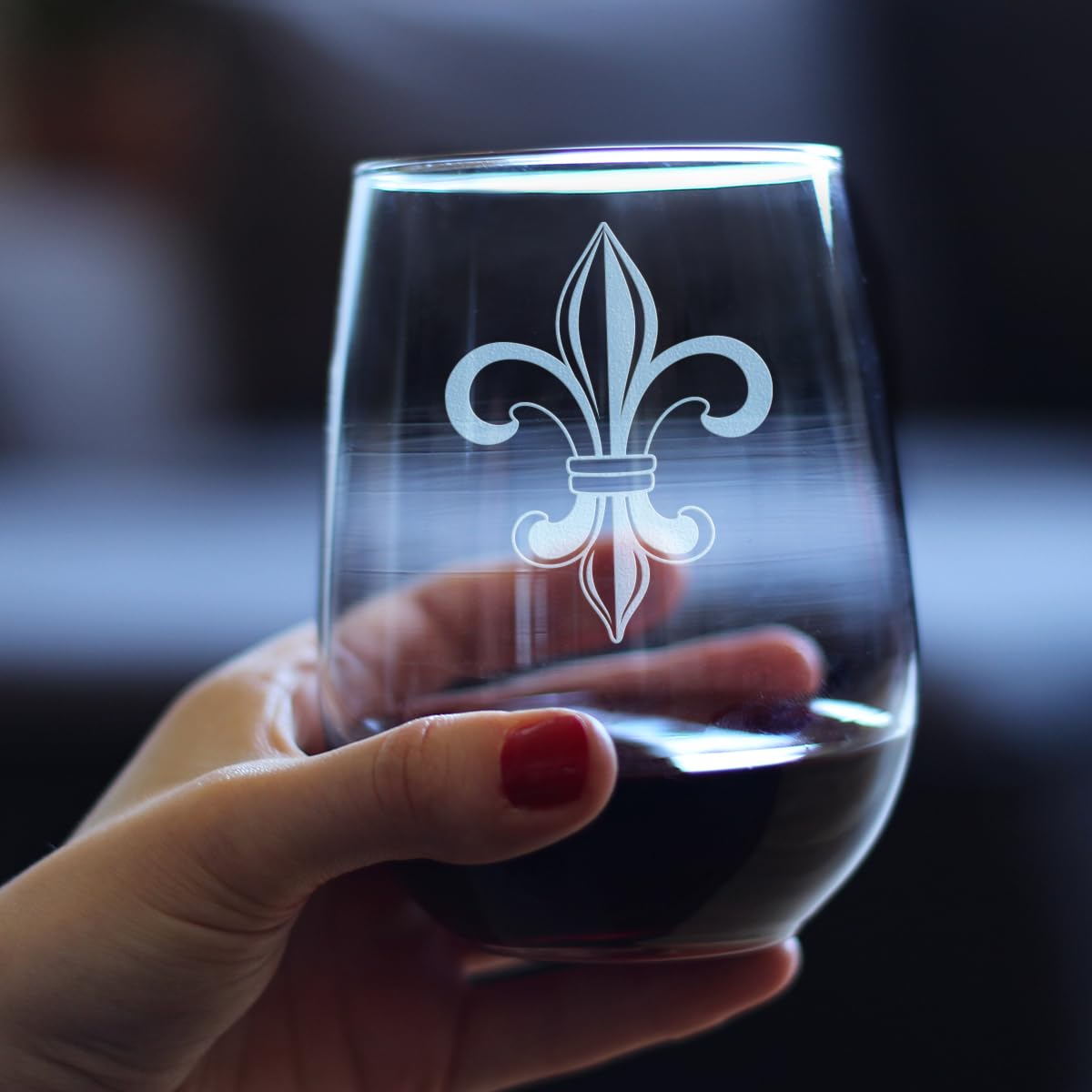 Fleur de Lis Stemless Wine Glass - French Fleur de Lis Decor and Gifts - Large 17 Oz Glasses